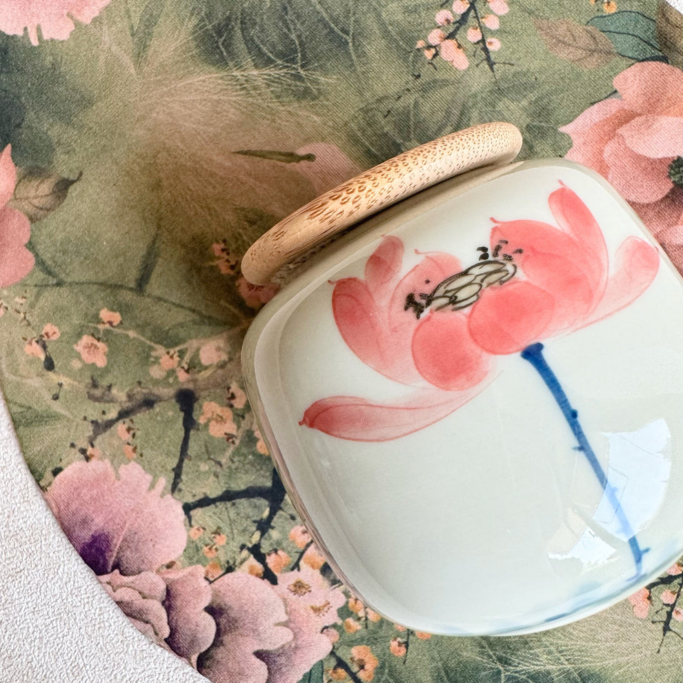 HAND-PAINTED LOTUS-DESIGN JAR – PureForms Ceramics