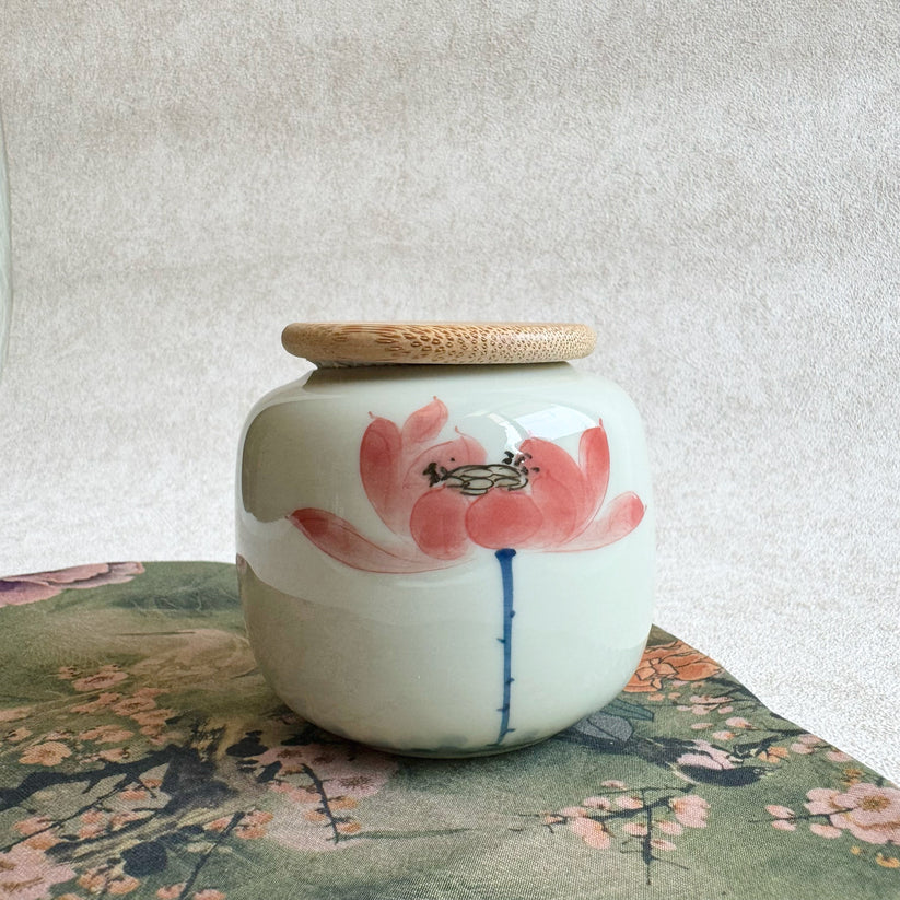 HAND-PAINTED LOTUS-DESIGN JAR – PureForms Ceramics